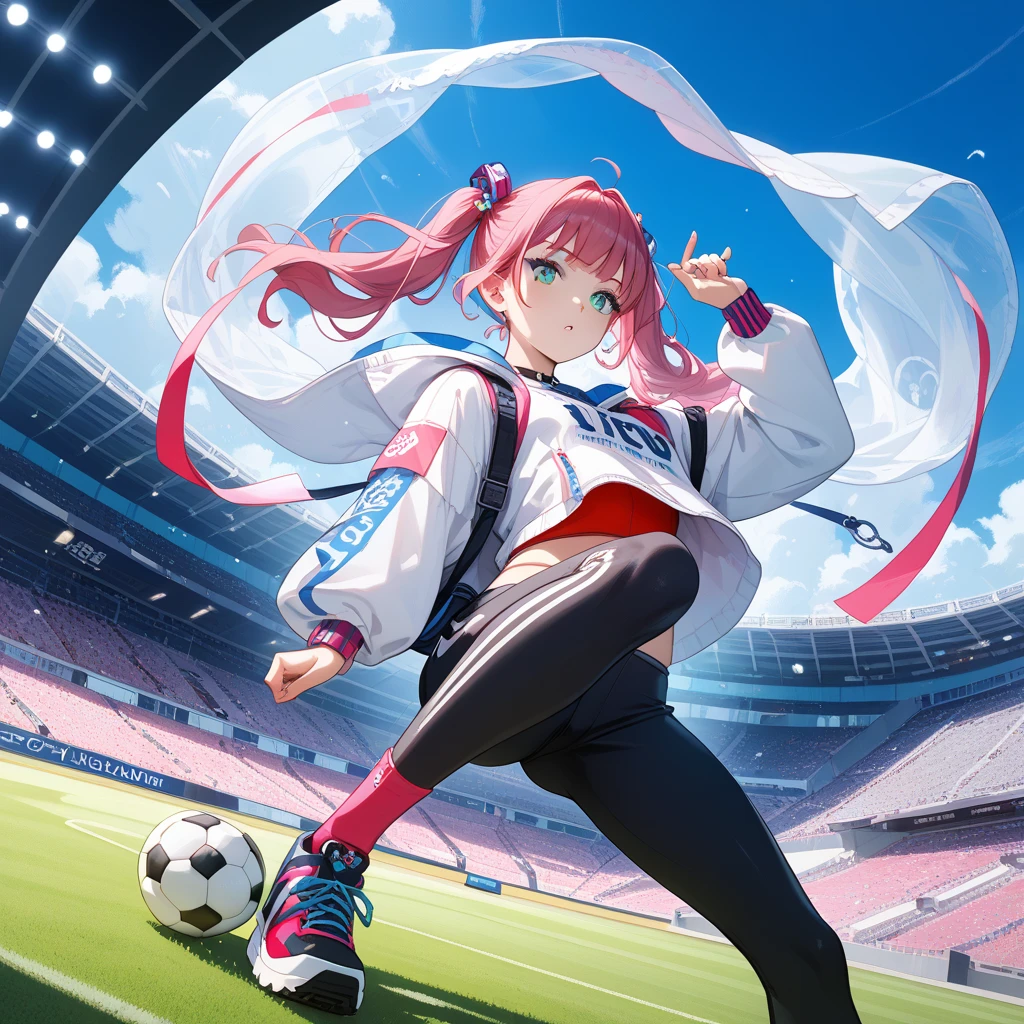 An anime-style, light-skinned Japanese teenager stands with her foot on ...