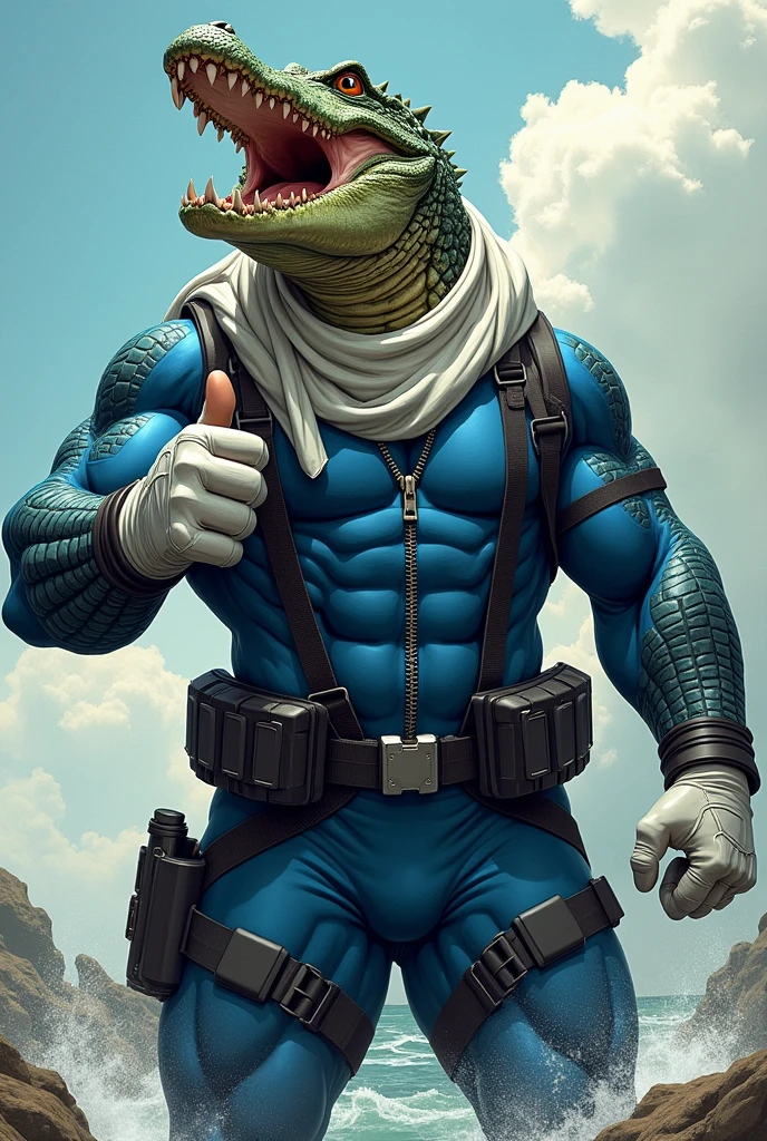 (A rugged beefy extremely muscular bulky roaring crocodile man - SeaArt AI