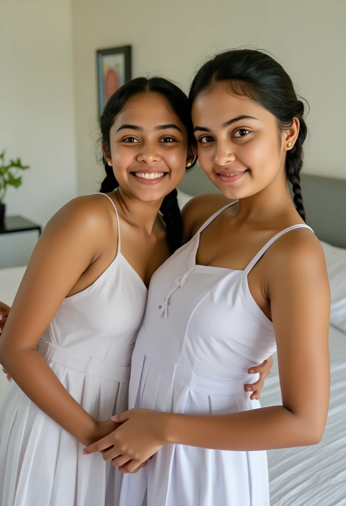 Two Sri lanka **** girls, wearing white clothes , in the bedroom ...