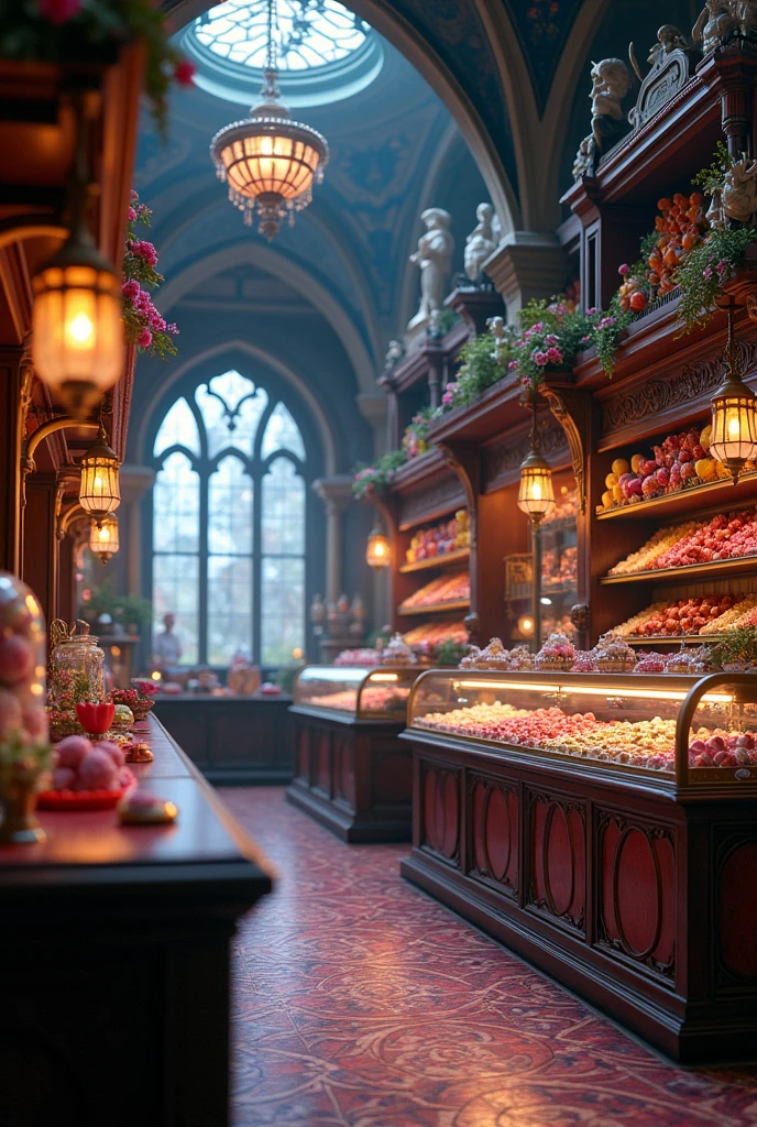 A magical vintage candy store in the Gothic style honeydukes - SeaArt AI
