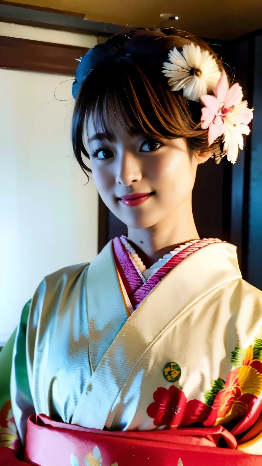 Araffe woman in a kimono with a flower in her hair - SeaArt AI