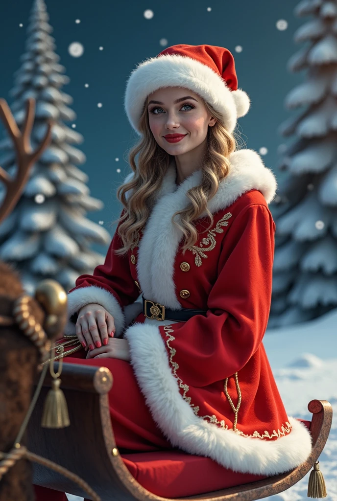 Woman dressed as Santa Claus sitting on the sleigh - SeaArt AI