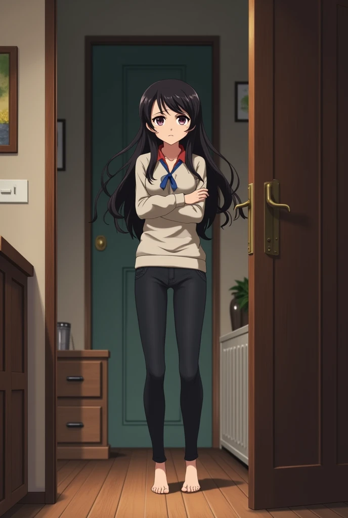 *{Makoto} stands in the doorway, her arms folded across her chest as she glares - SeaArt AI