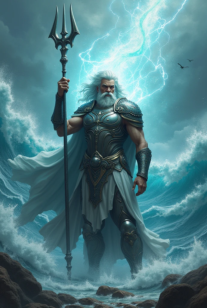 Poseidon, With divine features and wearing armor that says DIDIER on ...