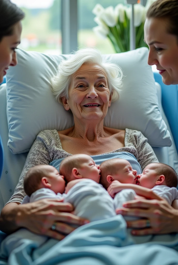 A grandmother gave birth to seven babies in a hospital room. - SeaArt AI