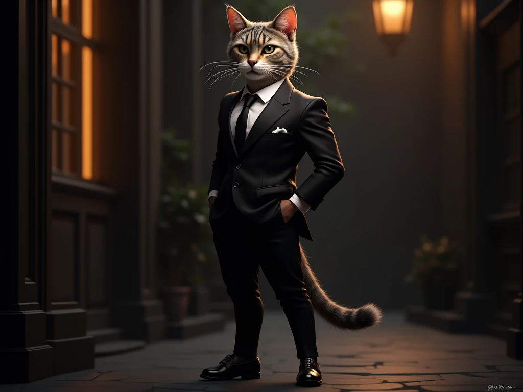 Tom the cat with black suit - SeaArt AI