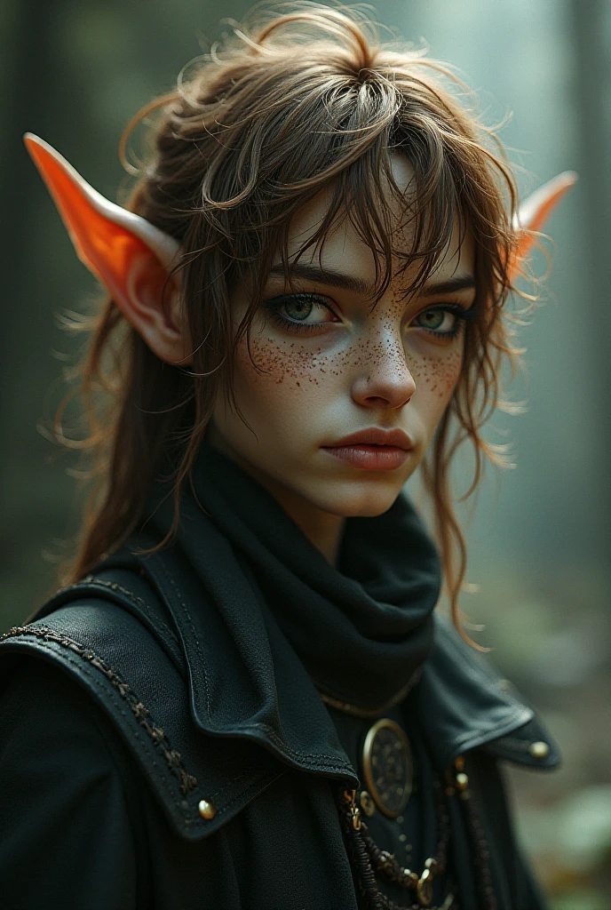 Brown hair medieval man with elf ears snake eyes and lizard skin around ...