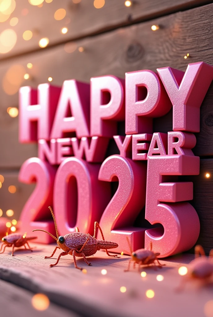 3D glossy pink words, capital letters "HAPPY NEW YEAR (2025) - SeaArt AI