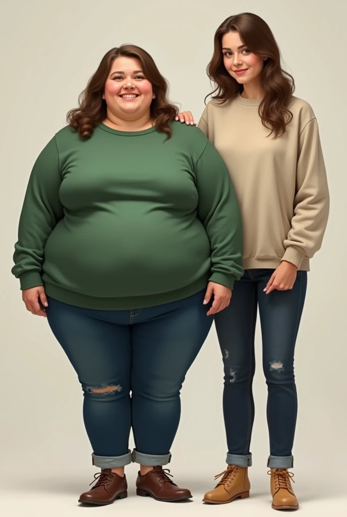 Very fat girl with brown hair . She is wearing a green sweater and has ...