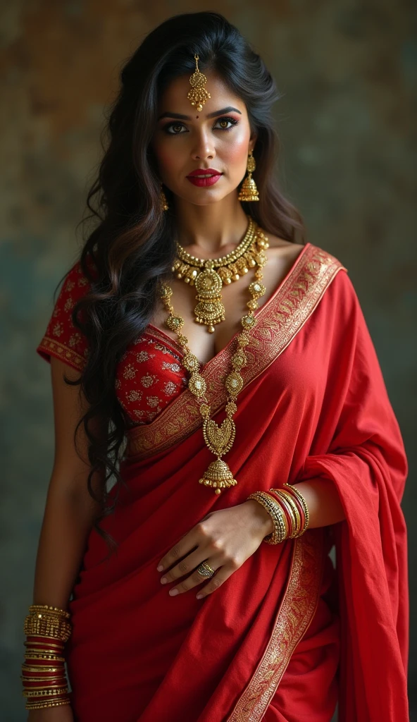 Indian Women wearing red saree, big breasts, clevage shown, lot of ...