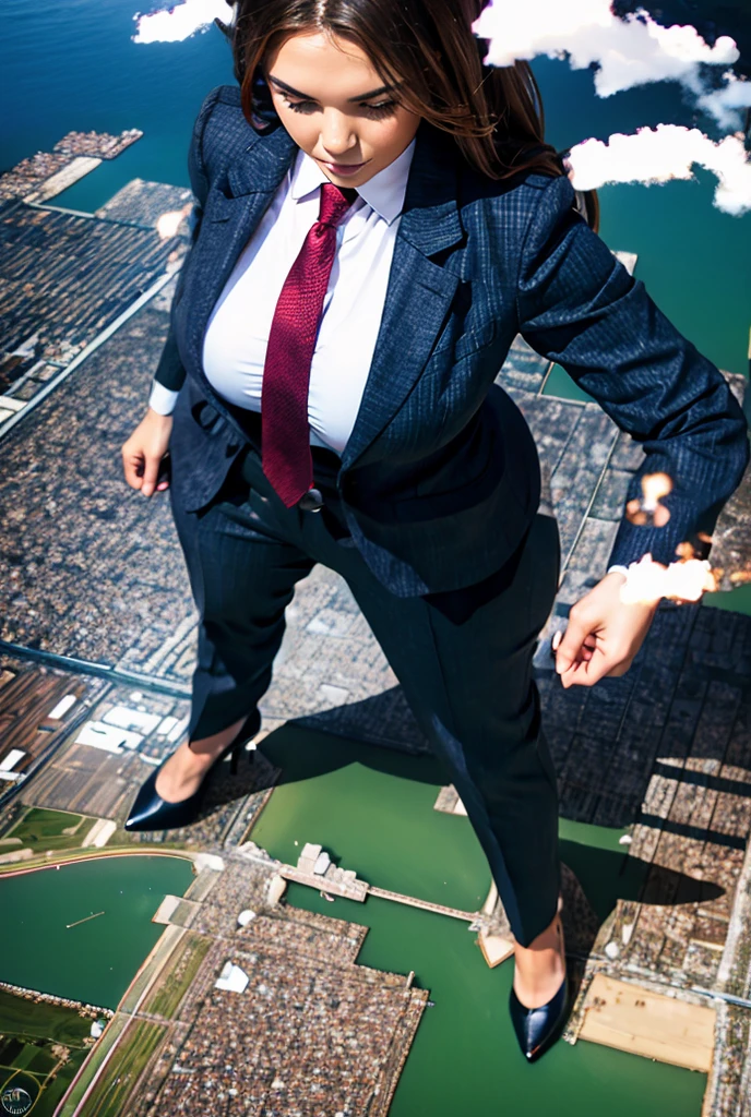 Hight altitude view of an approaching young giga giantess, Giantess art ...