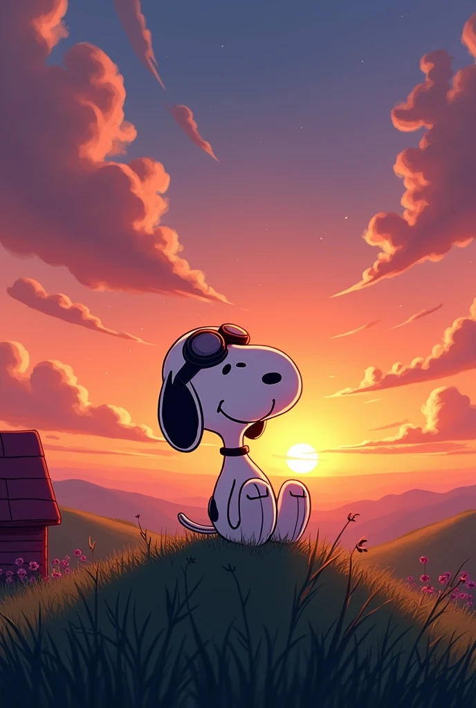 Snoopy with a sunset - SeaArt AI