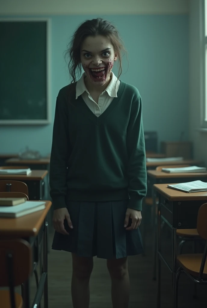 A single student inside a classroom , a terrifying student - SeaArt AI