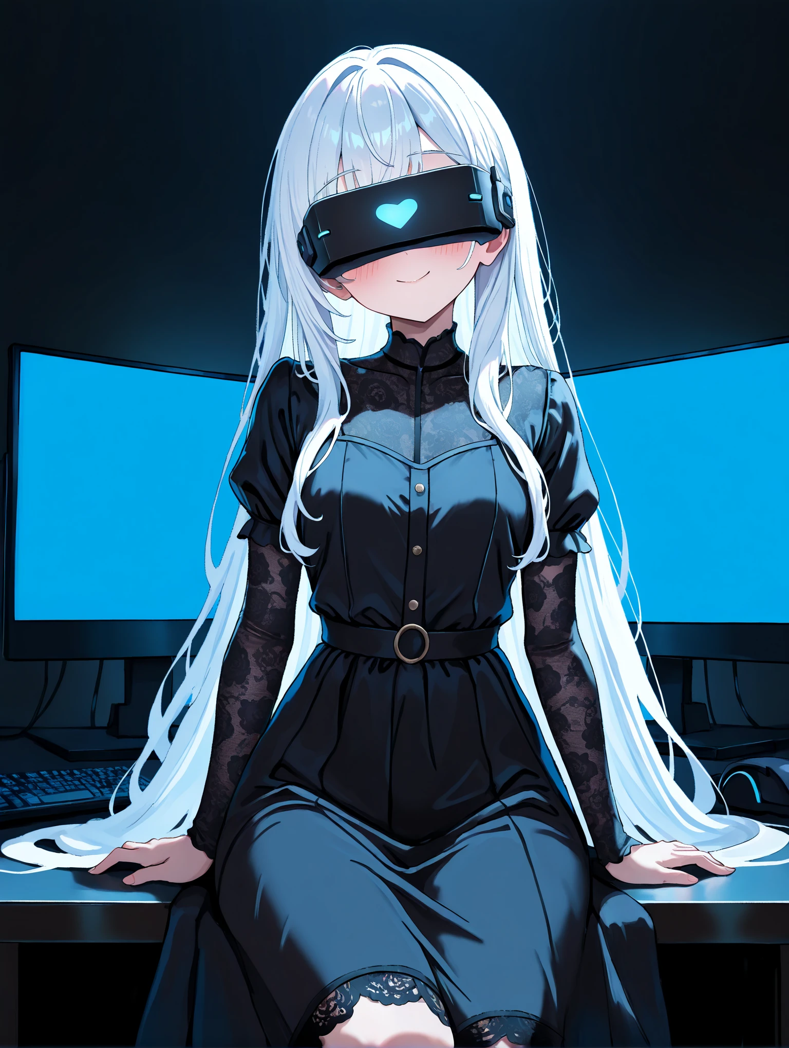 1girl, solo, very long hair, white hair, closed mouth, smile - SeaArt AI