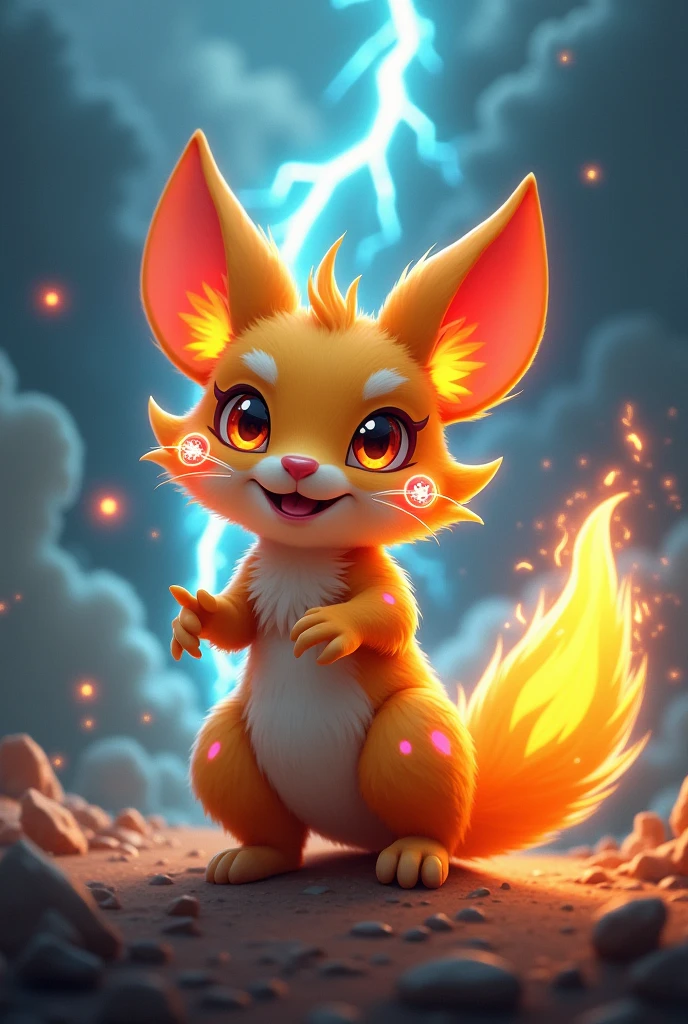 "An original electric creature inspired by a rodent, featuring a long ...