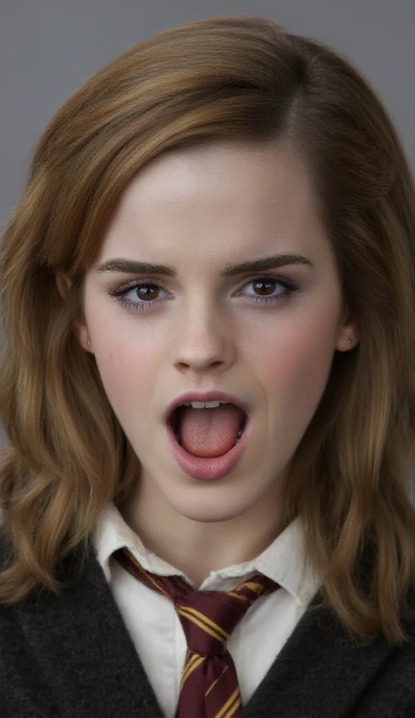 Emma Watson opening her mouth wide showing the inside - SeaArt AI