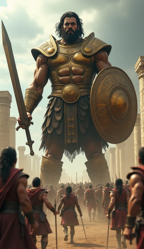 An imposing giant called Goliath , with a powerful armor and a bronze ...