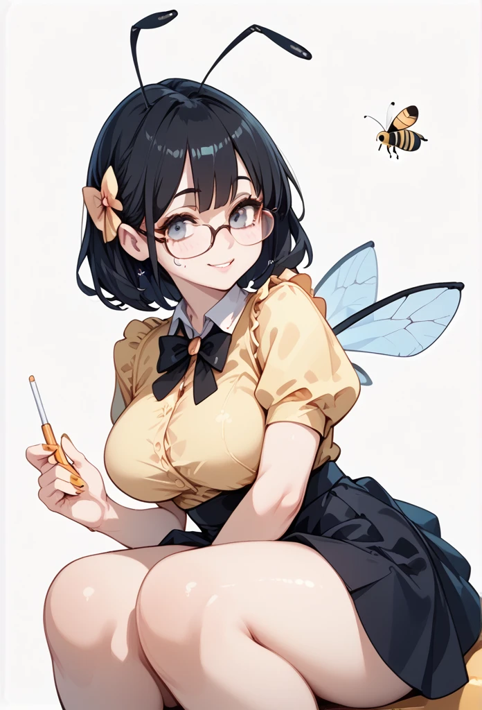 Black hair, glasses, bee woman, monster, scary bee woman, wearing a skirt - SeaArt AI