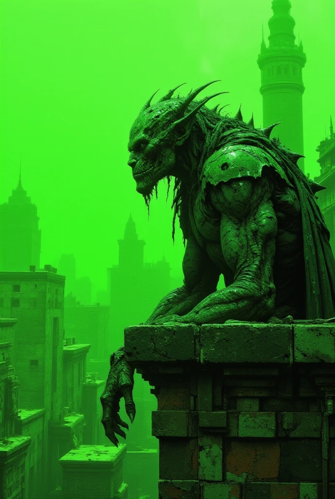 Cinematic film still award winning photo .A stone skinned gargoyle ...
