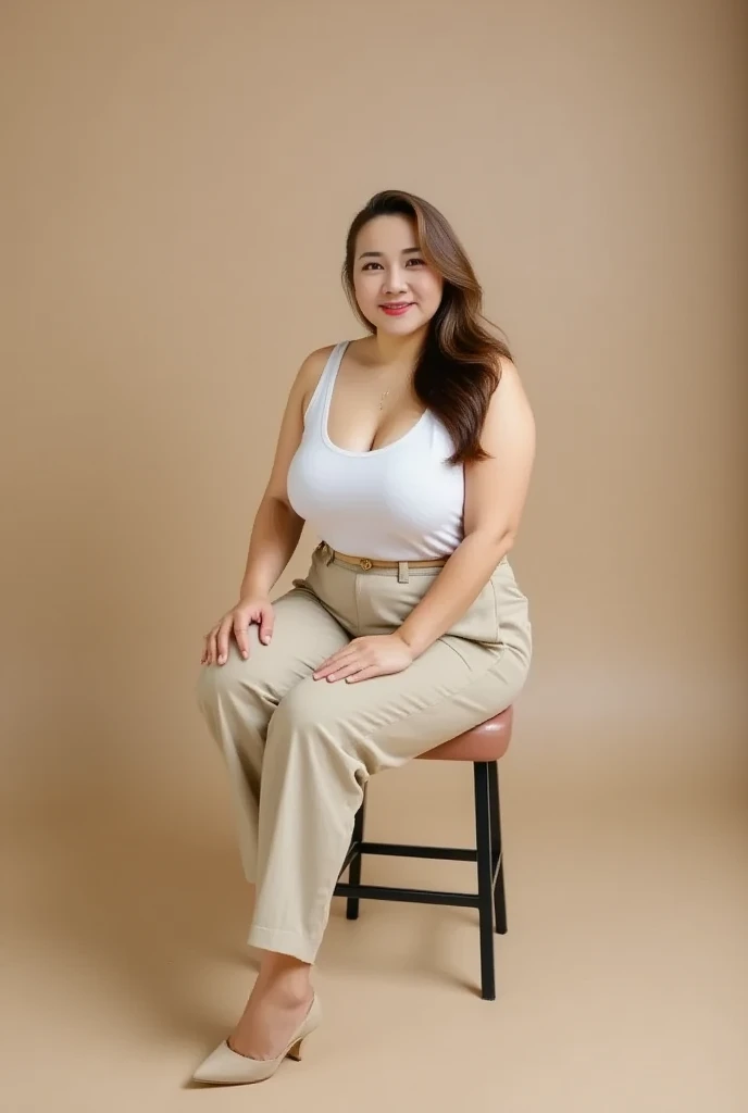 Benjamas, image portrays a woman seated on a modern chair in a relaxed yet profe - SeaArt AI