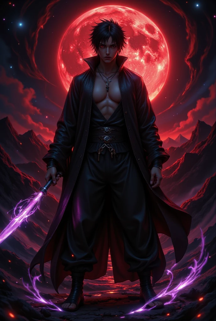 Uchiha sasuke in the Mortal Kombat style in a long black cloak - SeaArt AI