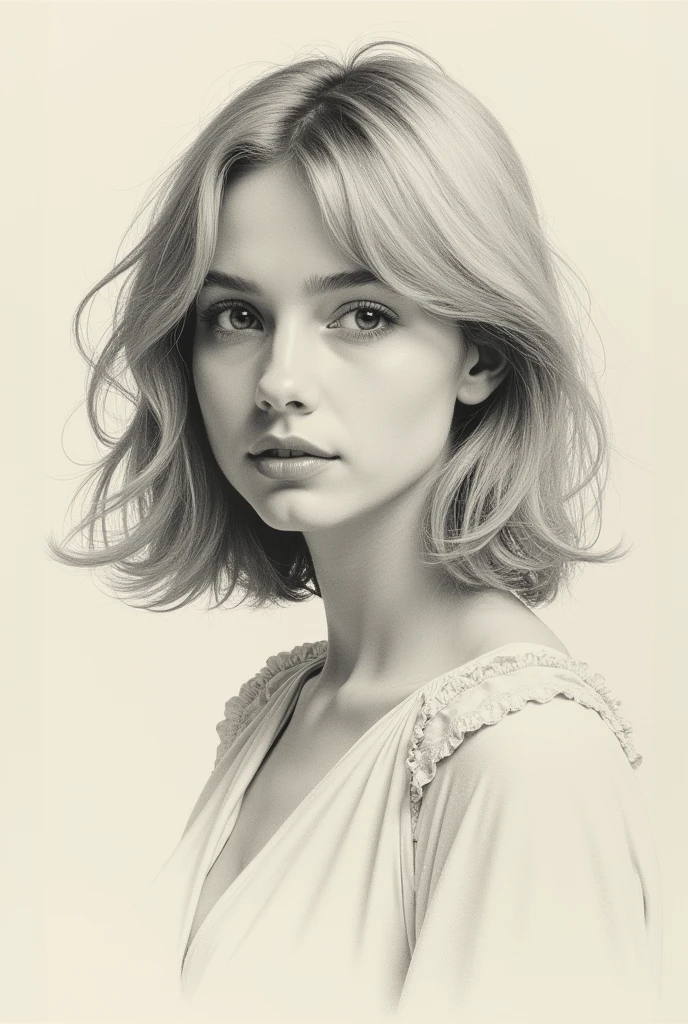 Drawing of a dark blond girl with hair , three quarters long and not ...