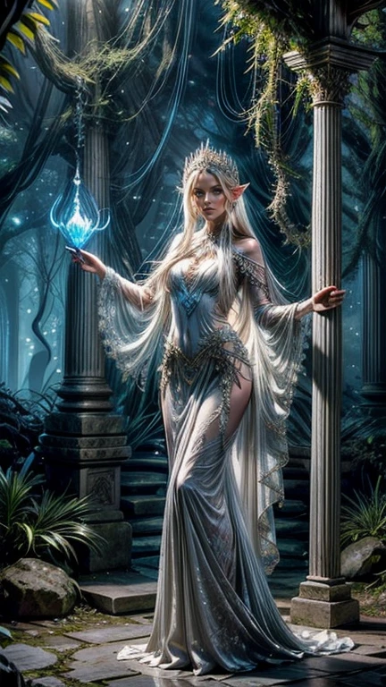Highly detailed, cinematic, realistic. A breathtaking Moon Elf cleric ...