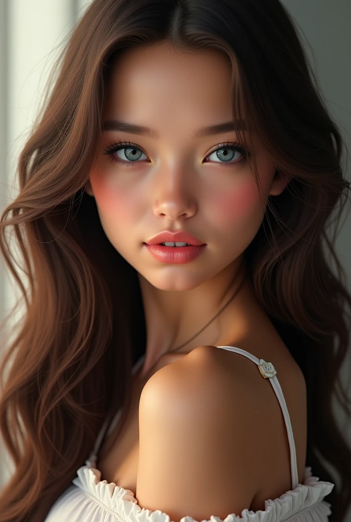 Beautiful blue eyed brunette girl - SeaArt AI