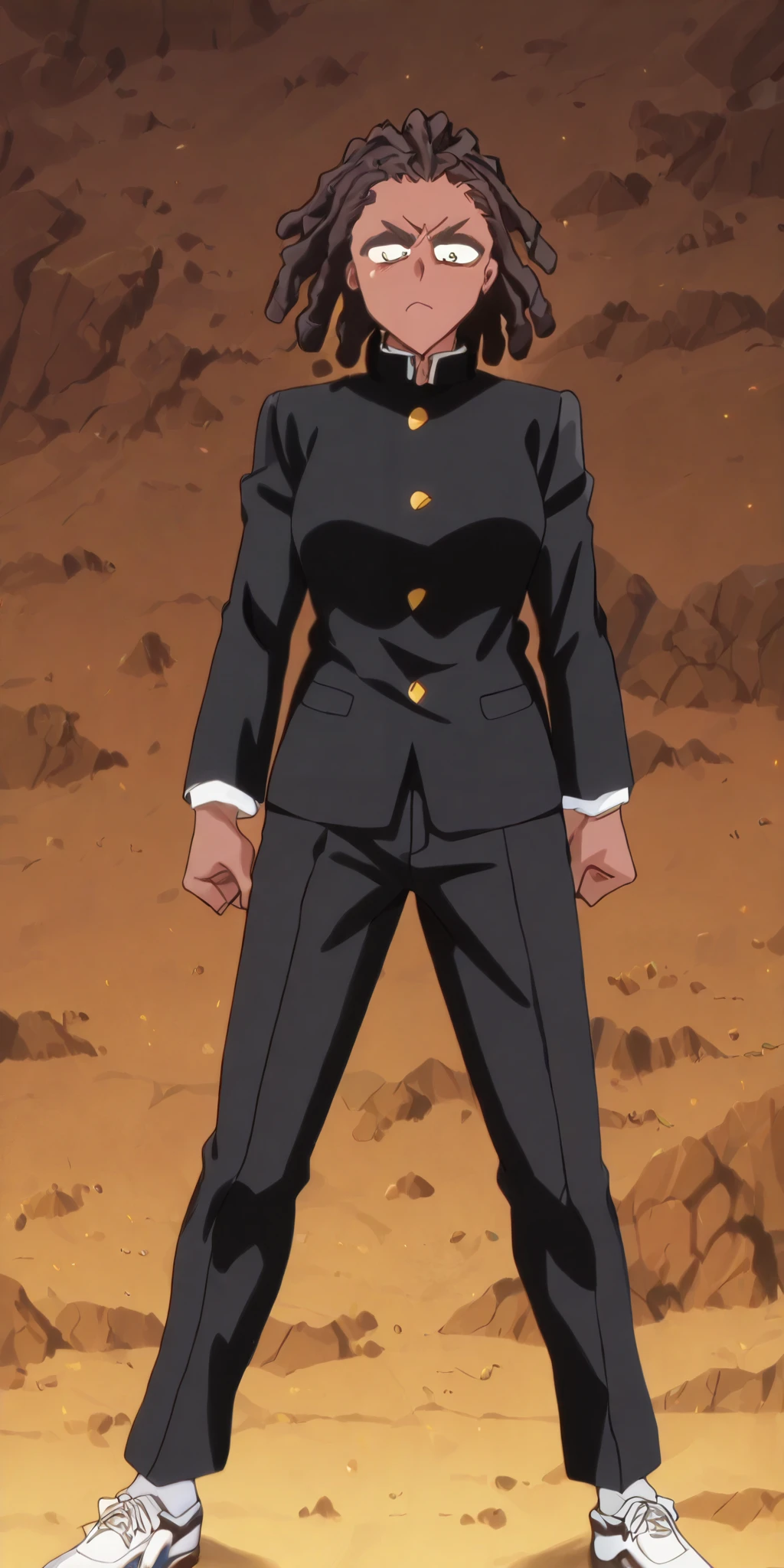 Anime character in uniform standing in desert area with desert ...