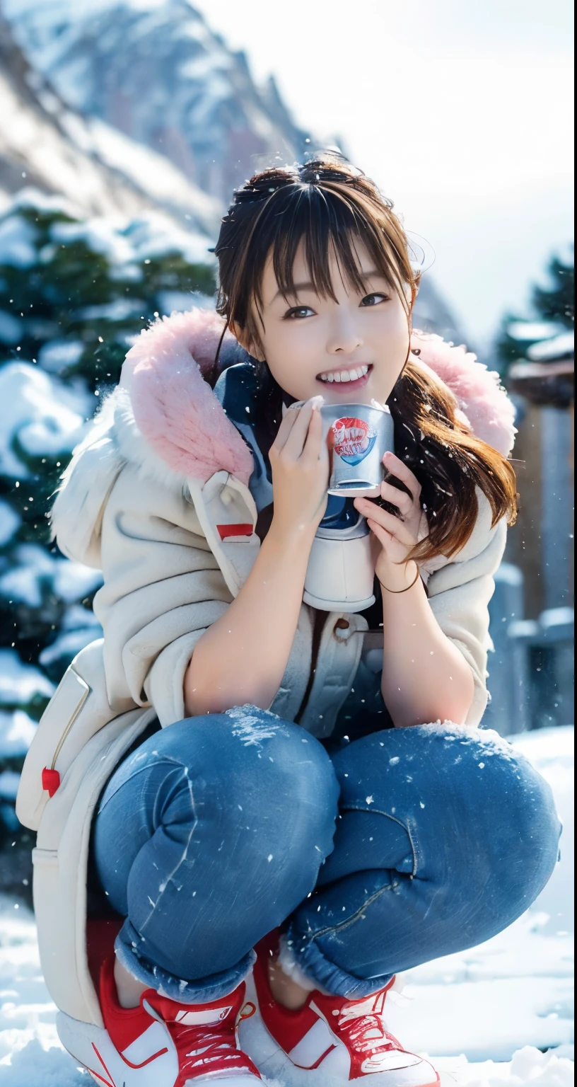 Araffe girl in a winter coat holding a cup of coffee - SeaArt AI