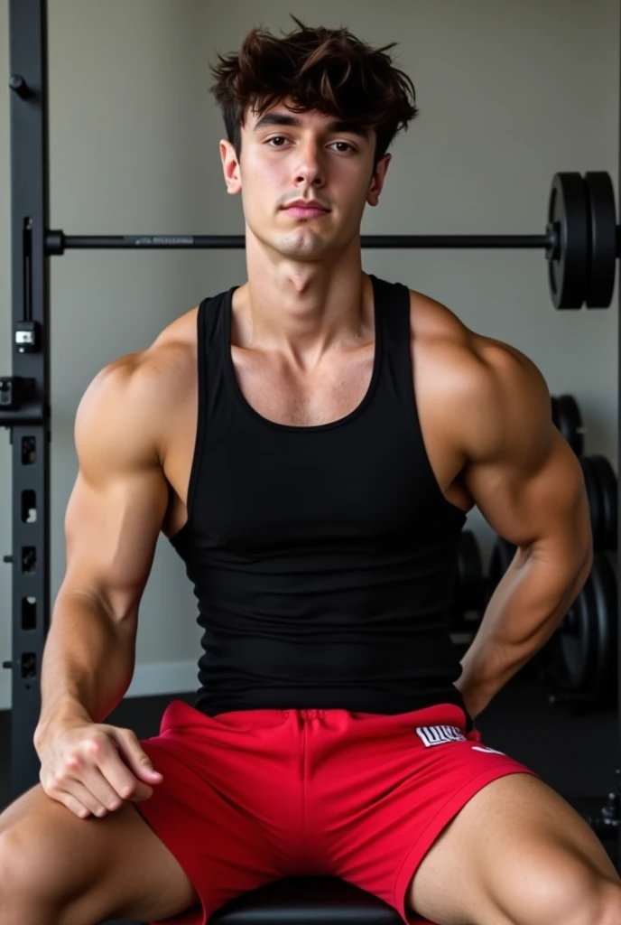 Bryce Hall. This photograph features Bryce Hall sitting on a weight ...