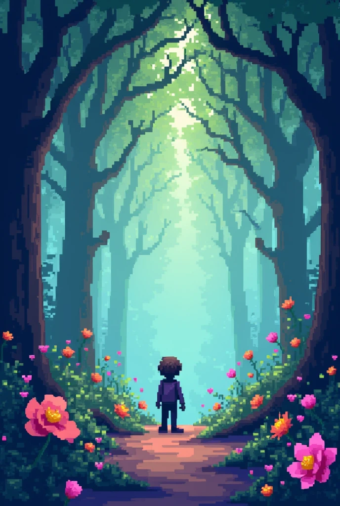 Create a pixel forest with a pixel person - SeaArt AI