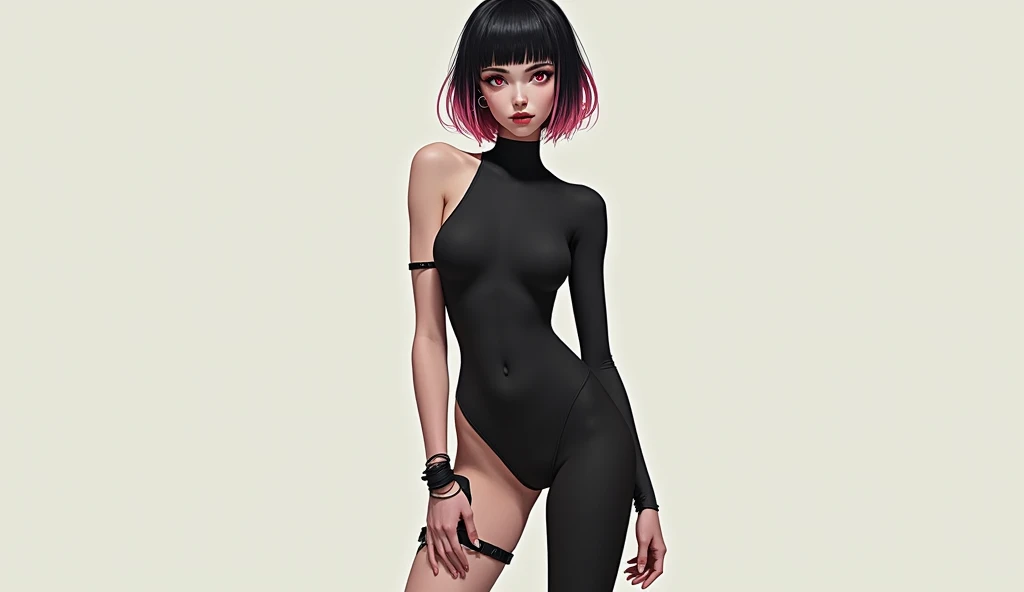 Одноглазая девушка с черной розовыми волосами худая фигура 60 - SeaArt AI