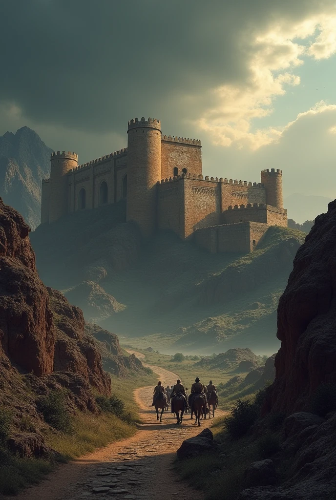 "A 13th-century Rajput fort, Sunrgarh, with rugged terrain and a ...