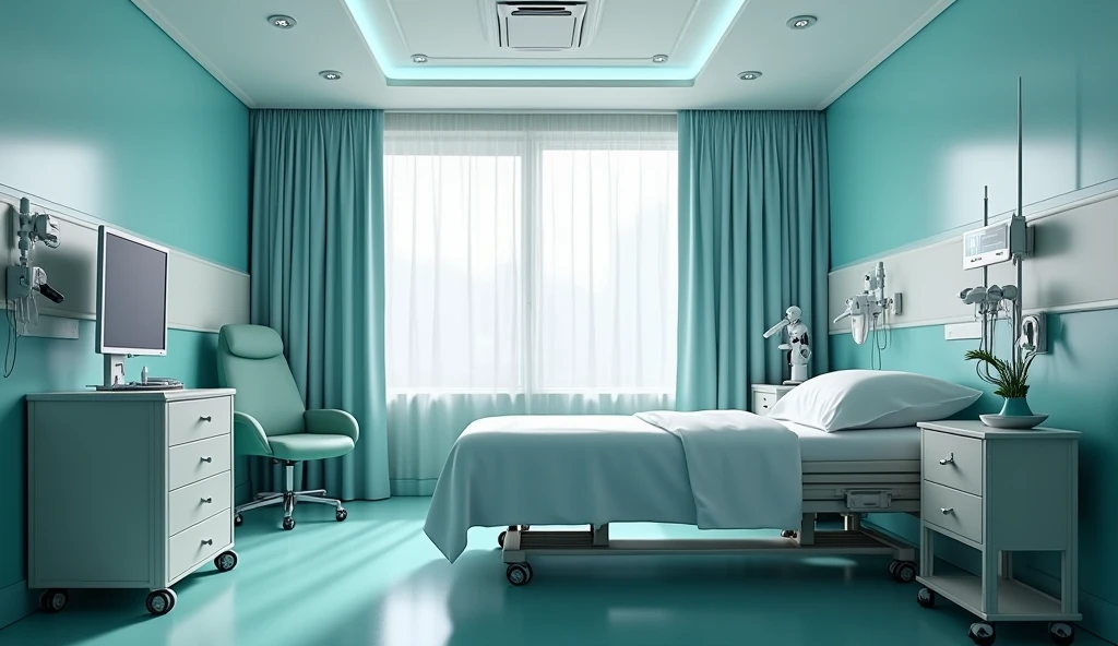 Geographically, in a high-end hospital with a wide bed, about equipment ...