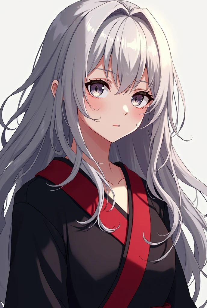 A beautiful anime girl with long gray hair with gray eyes with an ...