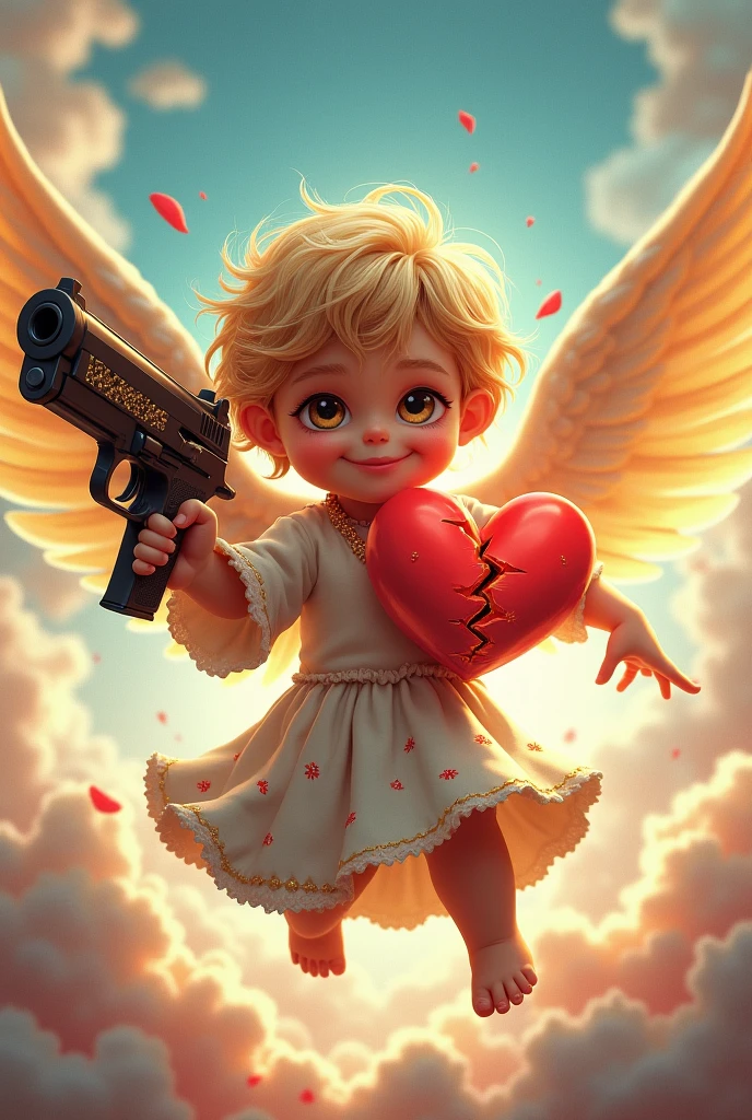 Create a fun angel with a gun and a broken heart - SeaArt AI