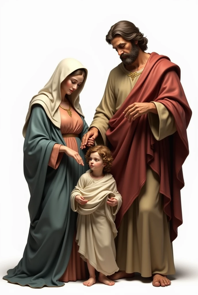 Create a realistic image of the holy family, Saint Joseph standing on ...