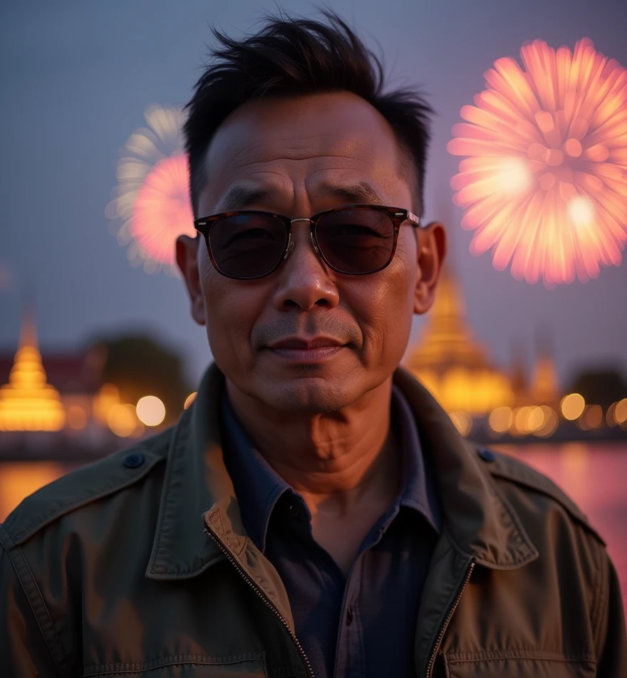 Handsome 55-year-old asian man under crew cut hairstyle dark brown ...