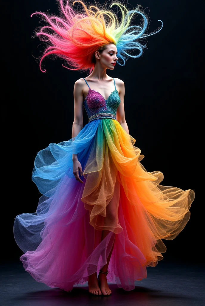 Brightly colored woman in a dress with a rainbow hair linquivera ...