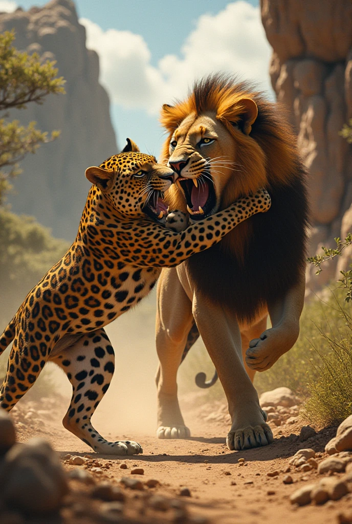 Leopards and lion's fighting with each other - SeaArt AI