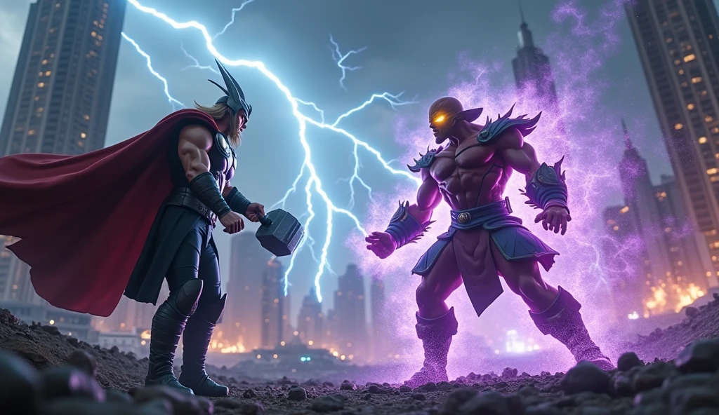 An epic, cinematic battle between Thor, the God of Thunder, and M ...