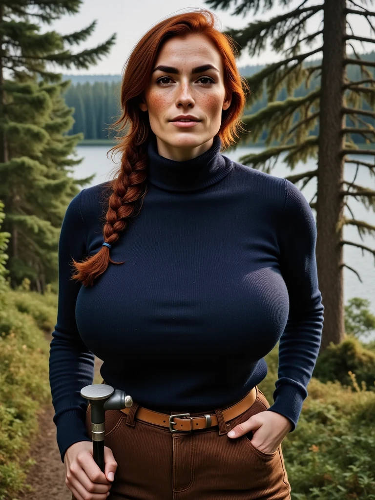 Photorealistic depiction of a beautiful British woman hiking in a ...