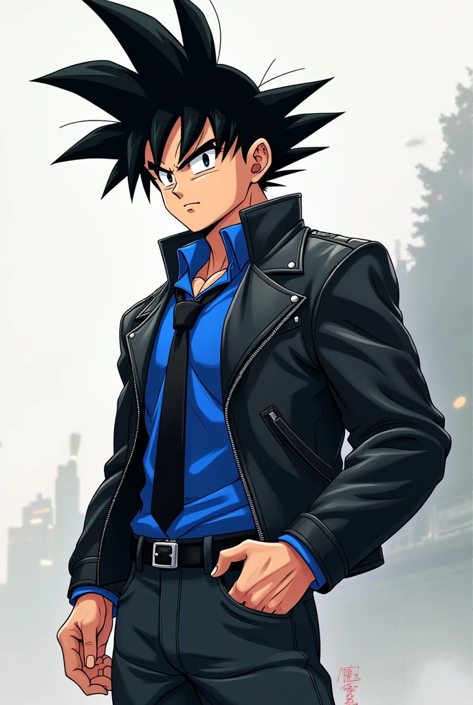 Goku with a black jacket and with a blue shirt and with jeans and with ...