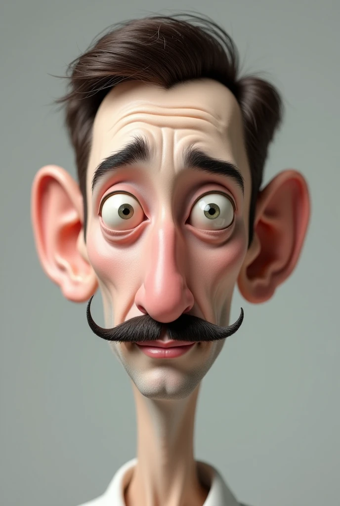 " Hyper-realistic portrait of a middle-aged man with a thin, elongated ...