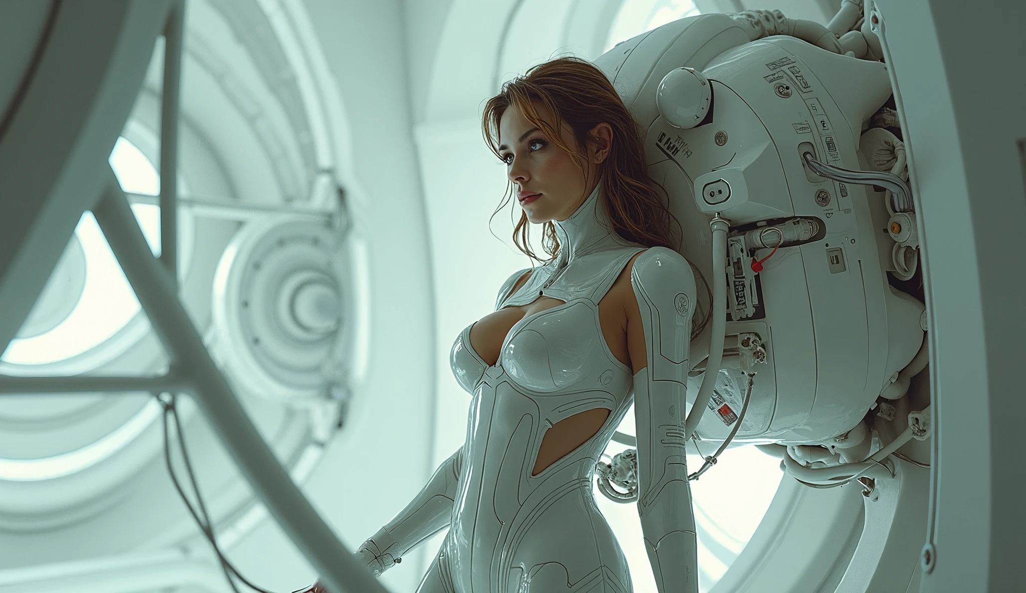 There is a woman in a white suit standing in a room - SeaArt AI