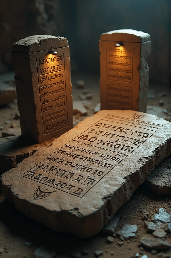 Stone tablets engraved with magic alphabet secret mystical ancient ...