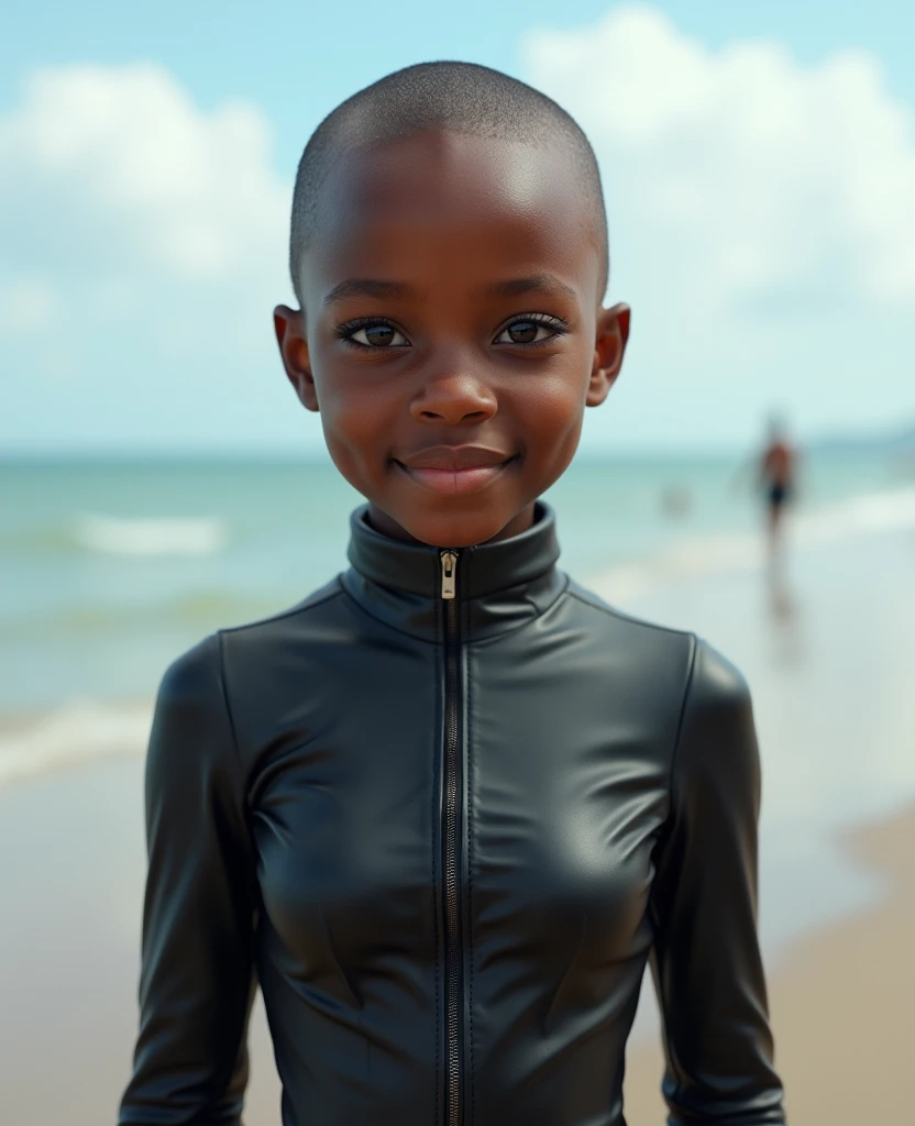 Realistic image of a black girl in a leather suit, super athletic body ...