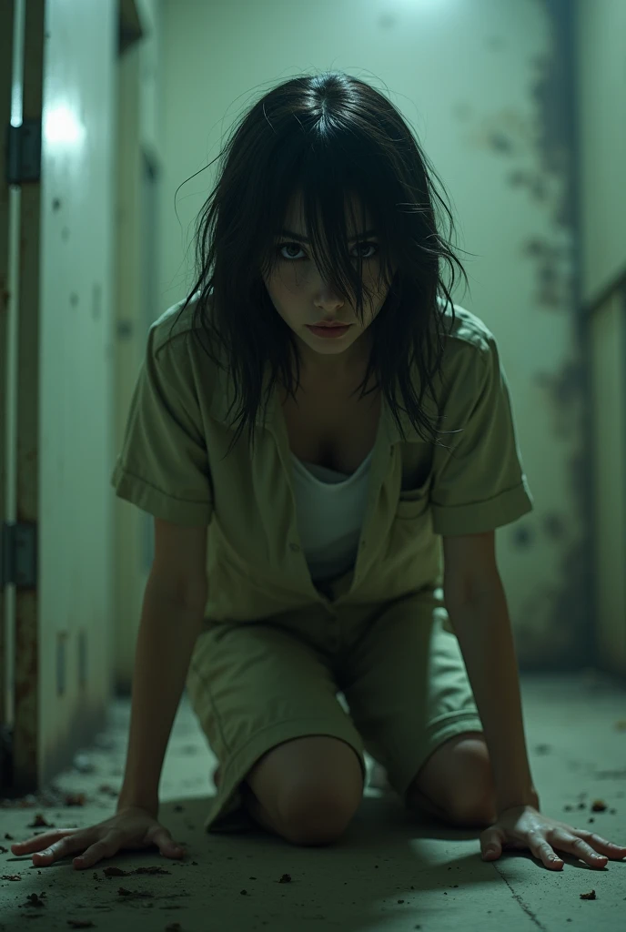 Photorealistic, Asylum room, pretty girl no cleavage, crawling - SeaArt AI