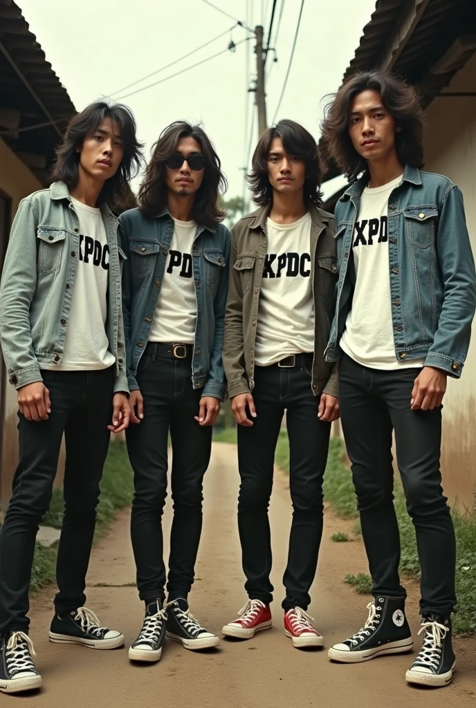 ((RAW Photo), 4 young malay man, rocker style,long hair,tight black ...